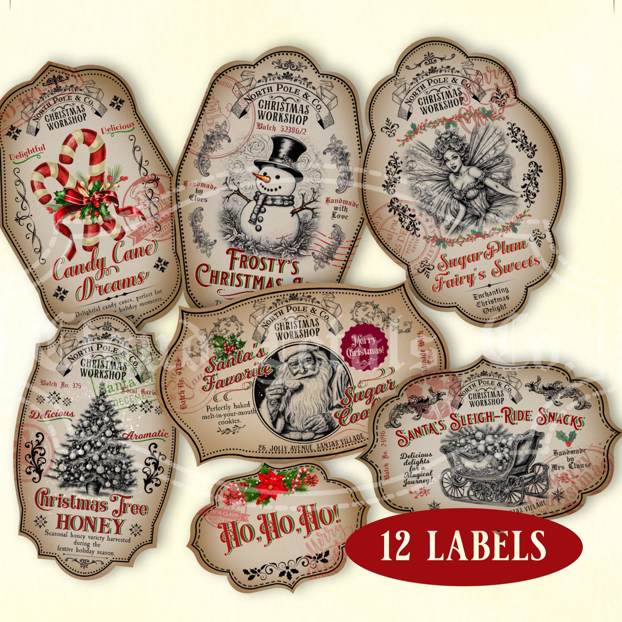 Vintage Christmas Jar Labels | Printable Santa, Snowman & Holiday Tags ...