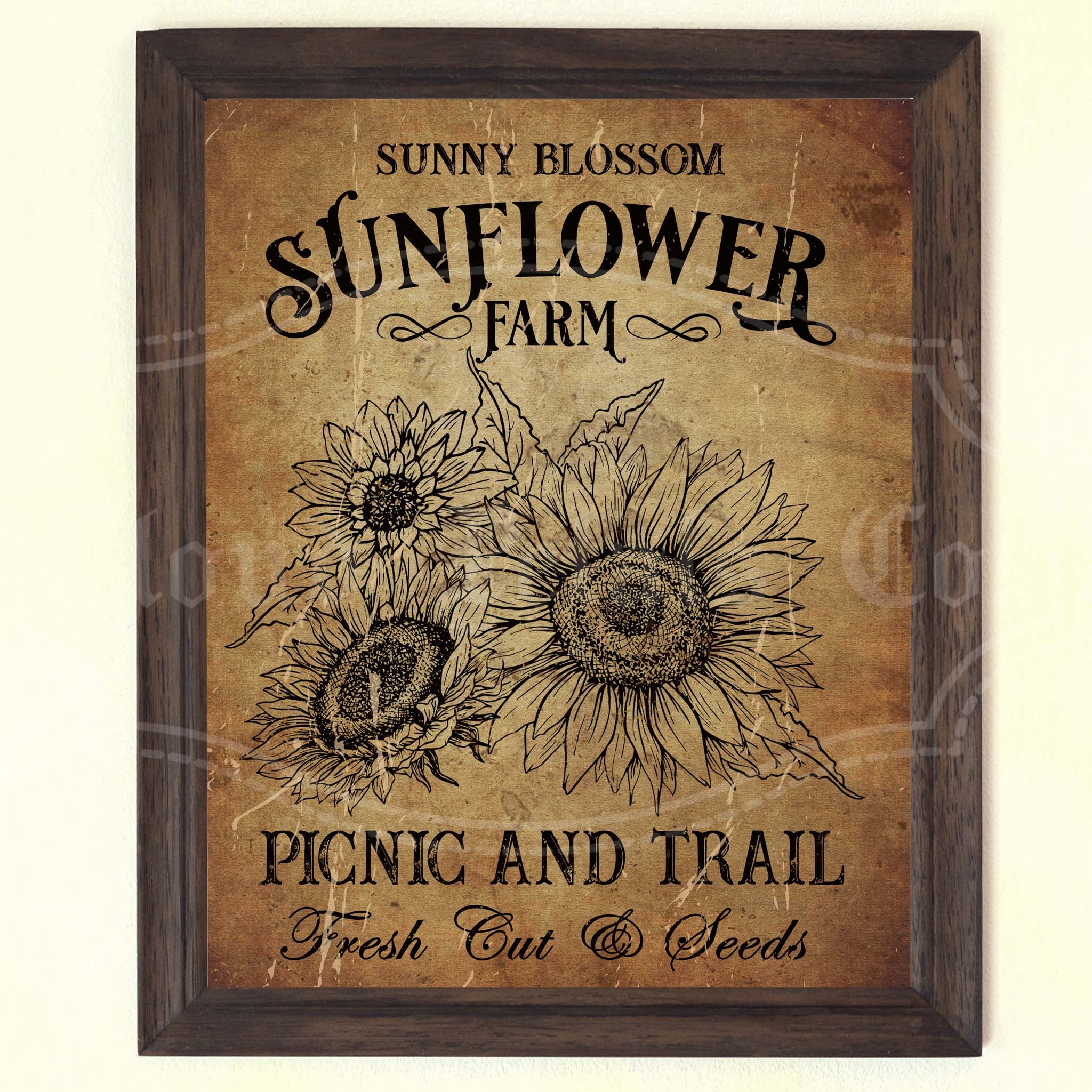 Vintage Sunflower Farm Sign | Rustic Farmhouse Wall Art – Cloud Petals Co