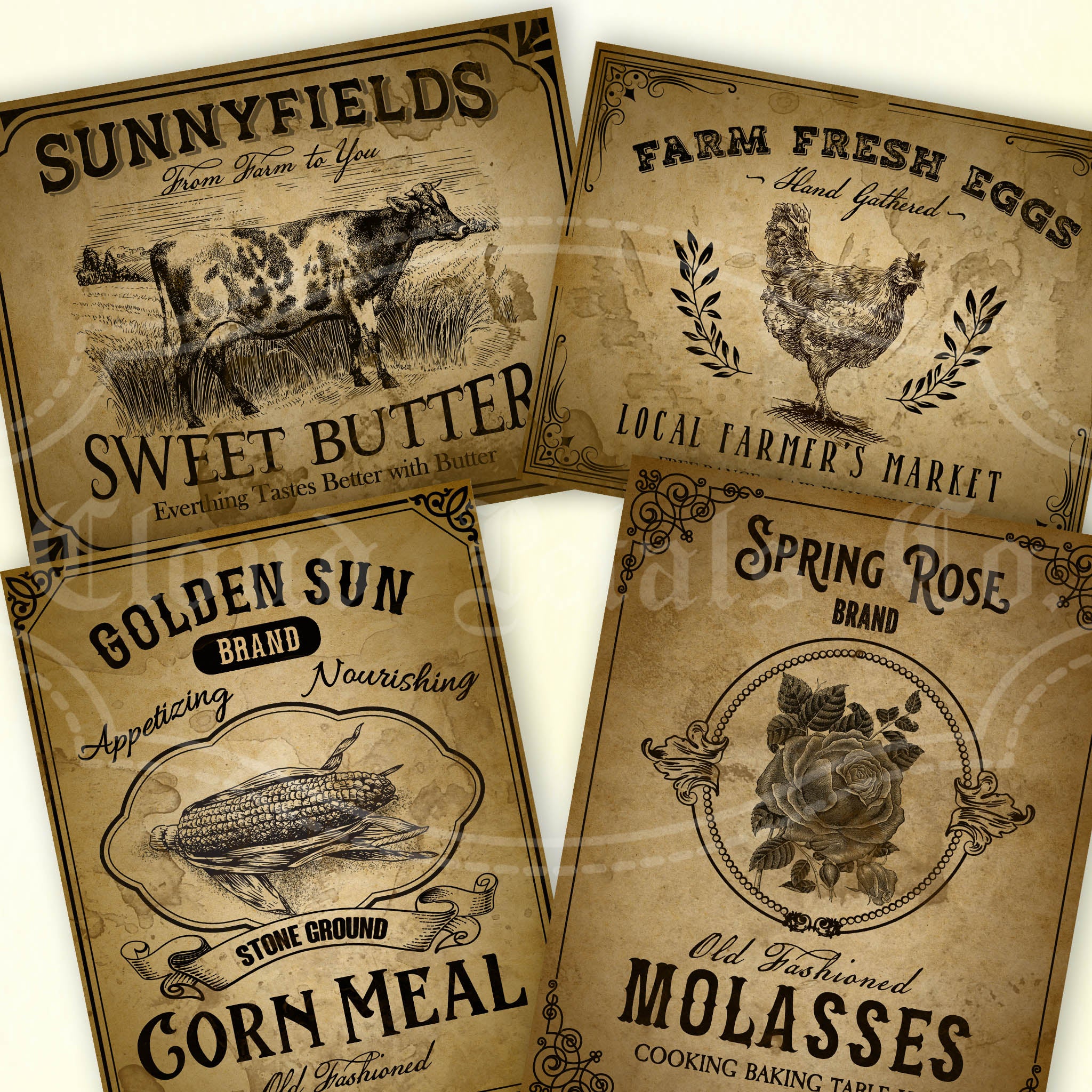 Vintage Kitchen Labels | Eggs, Butter, Cornmeal & Molasses Tags – Cloud ...